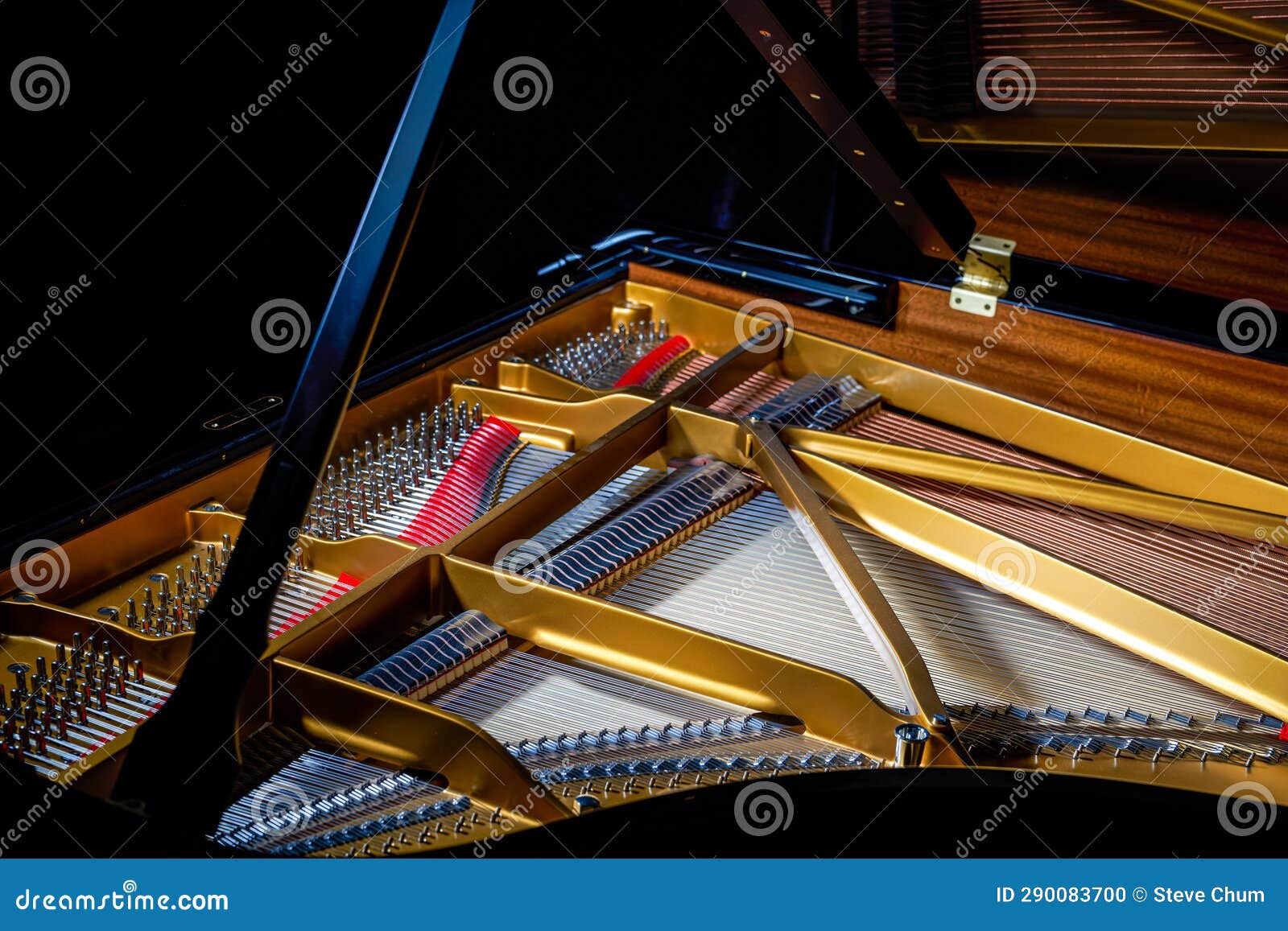 A Close-up of the Internal String Structure of a Top Grand Piano Stock ...