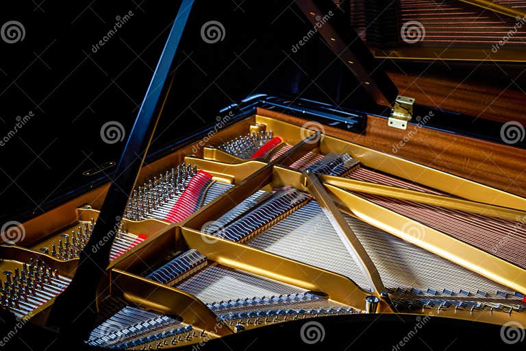 A Close-up of the Internal String Structure of a Top Grand Piano Stock ...