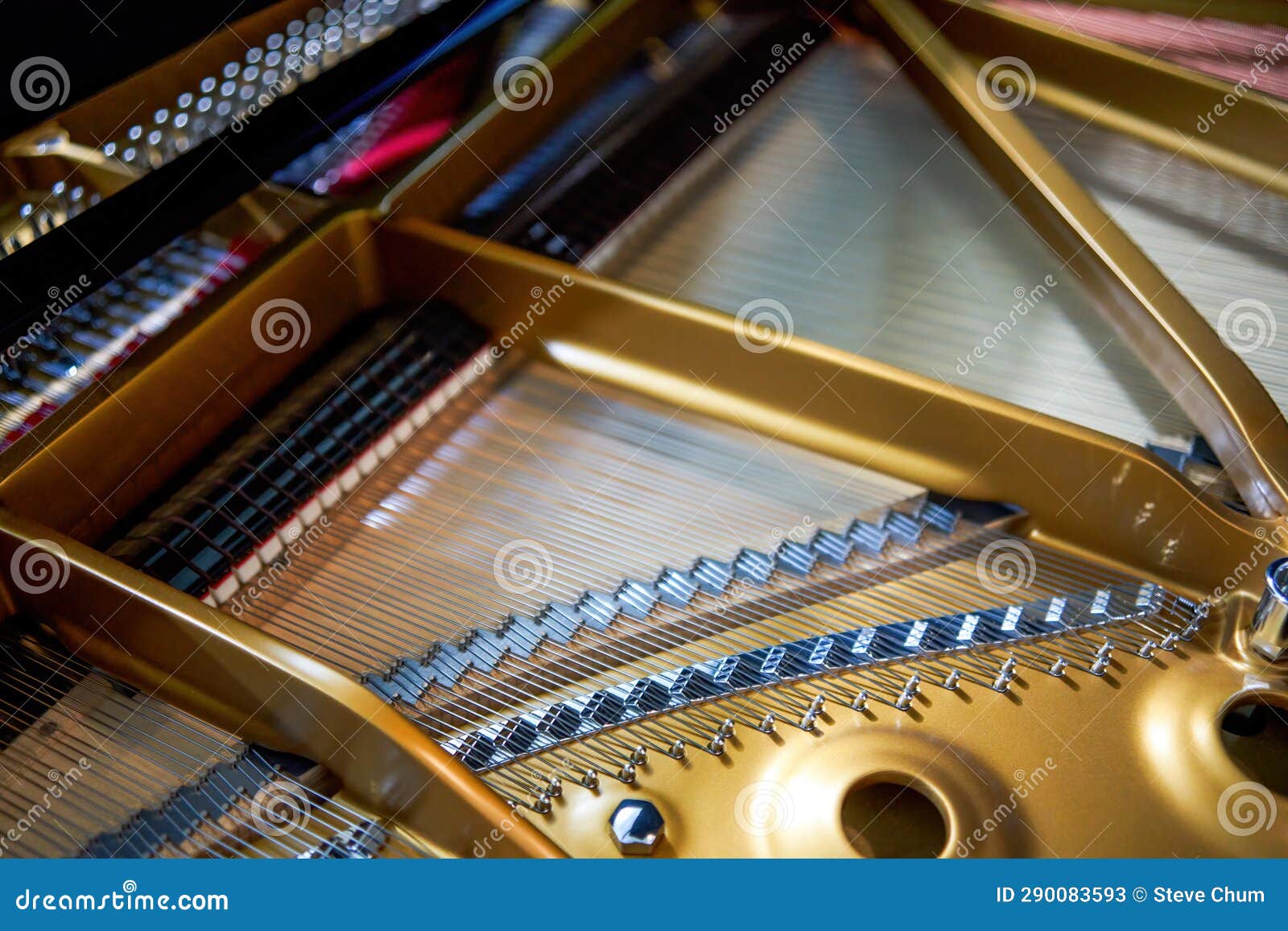 A Close-up of the Internal String Structure of a Top Grand Piano Stock ...