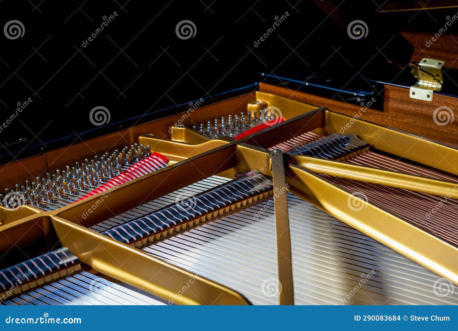 A Close-up of the Internal String Structure of a Top Grand Piano Stock ...
