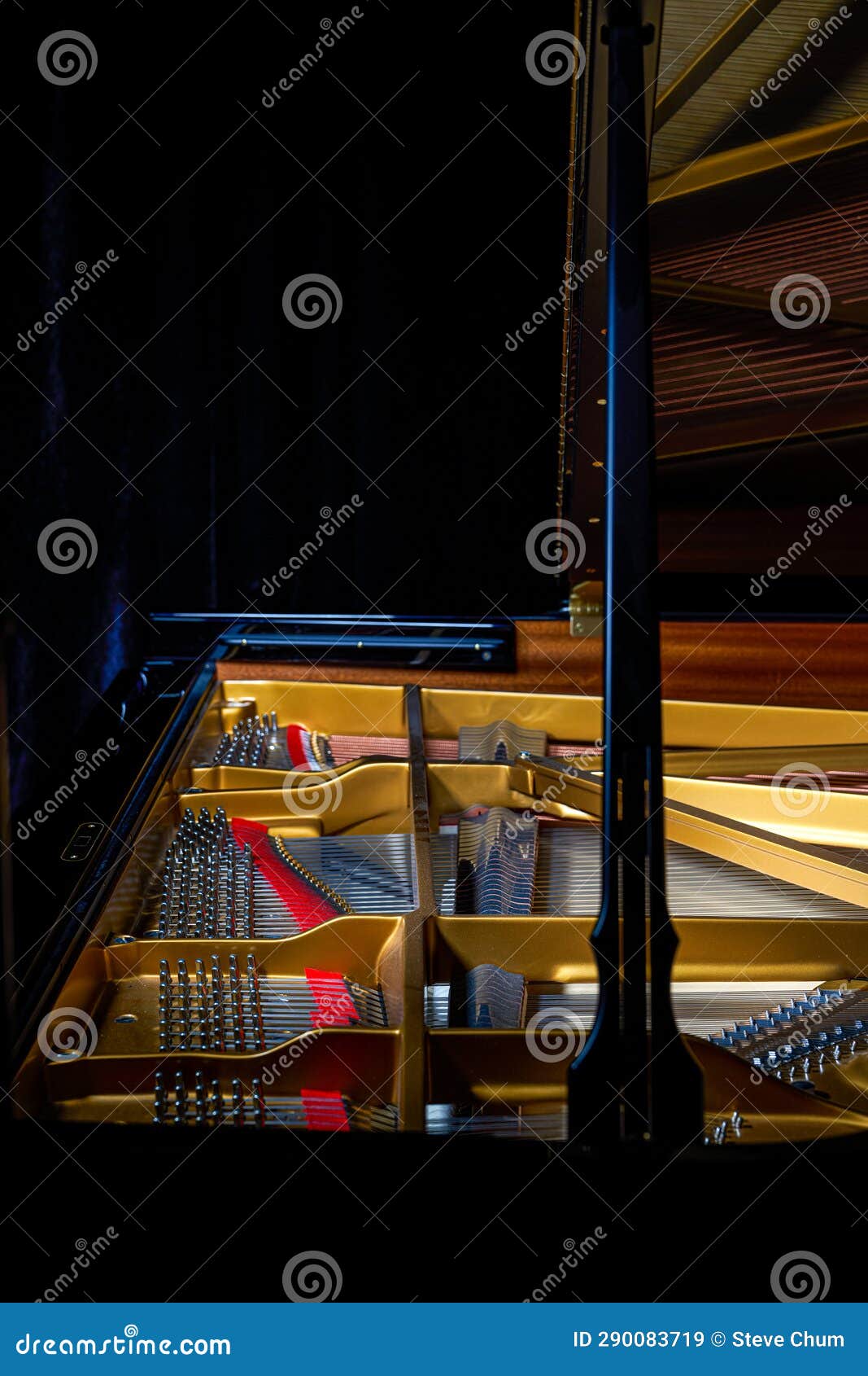 A Close-up of the Internal String Structure of a Top Grand Piano Stock ...