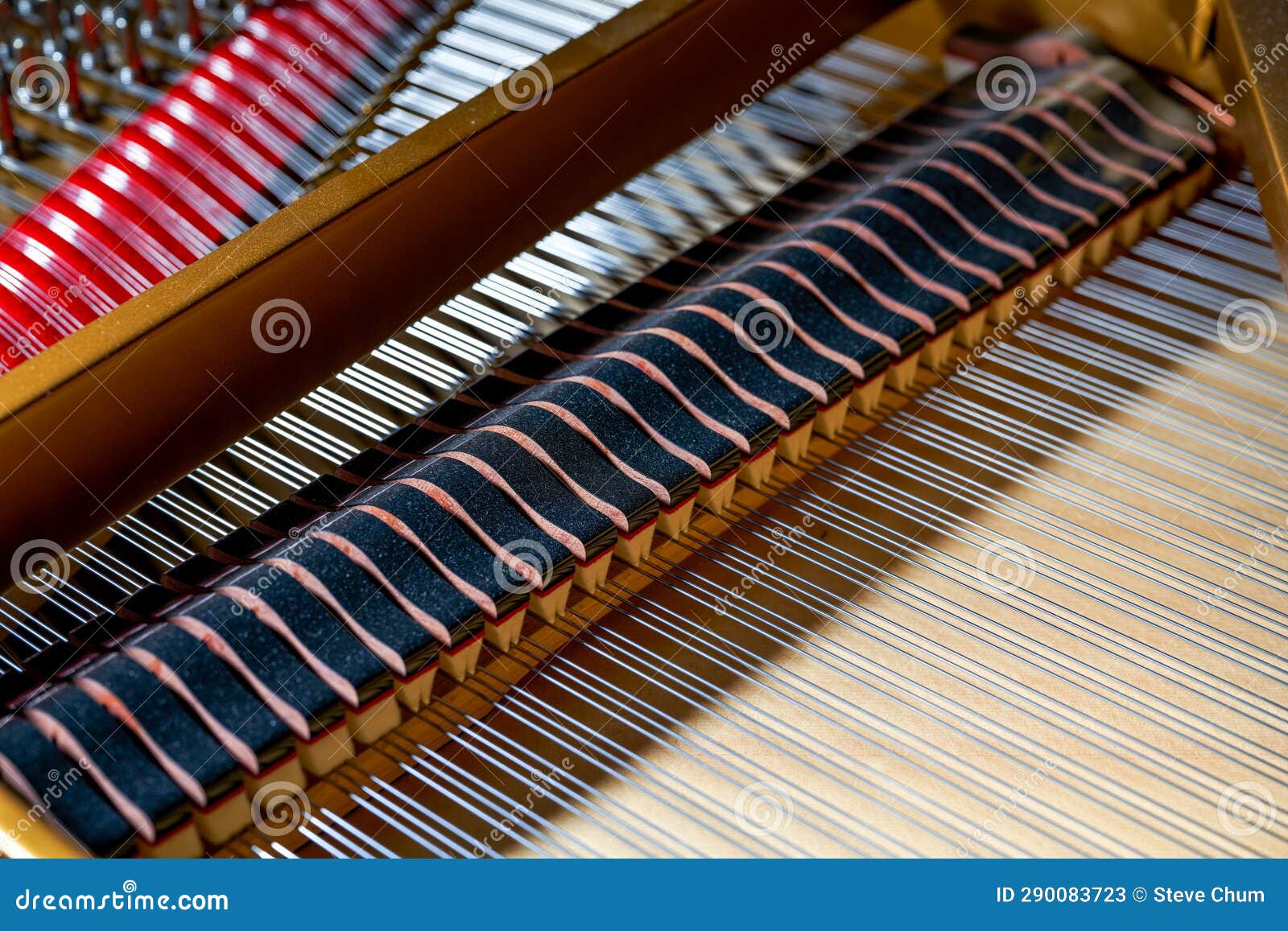 A Close-up of the Internal String Structure of a Top Grand Piano Stock ...