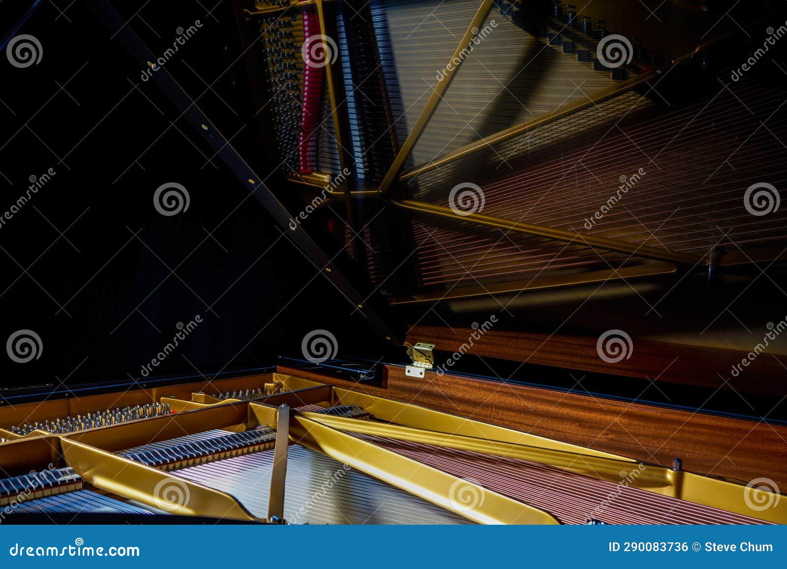 A Close-up of the Internal String Structure of a Top Grand Piano Stock ...