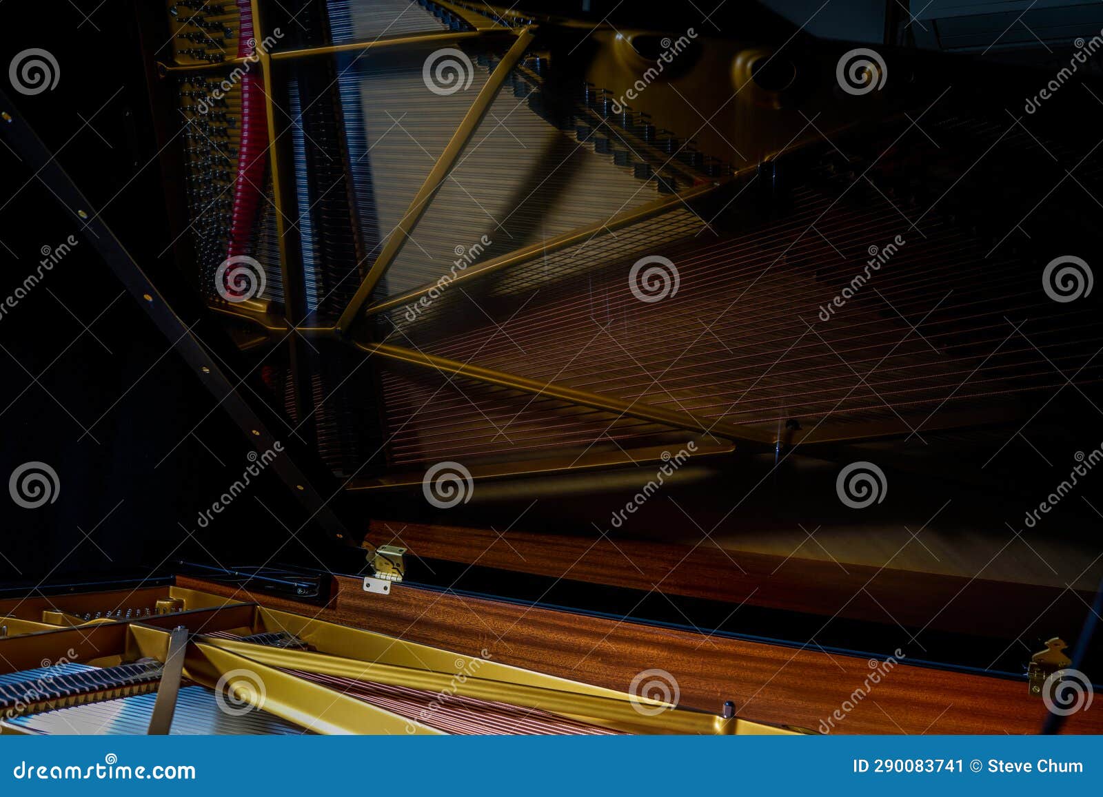 A Close-up of the Internal String Structure of a Top Grand Piano Stock ...