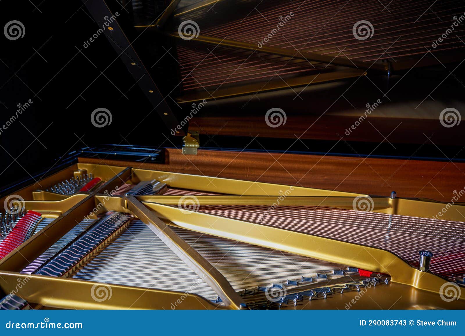 A Close-up of the Internal String Structure of a Top Grand Piano Stock ...