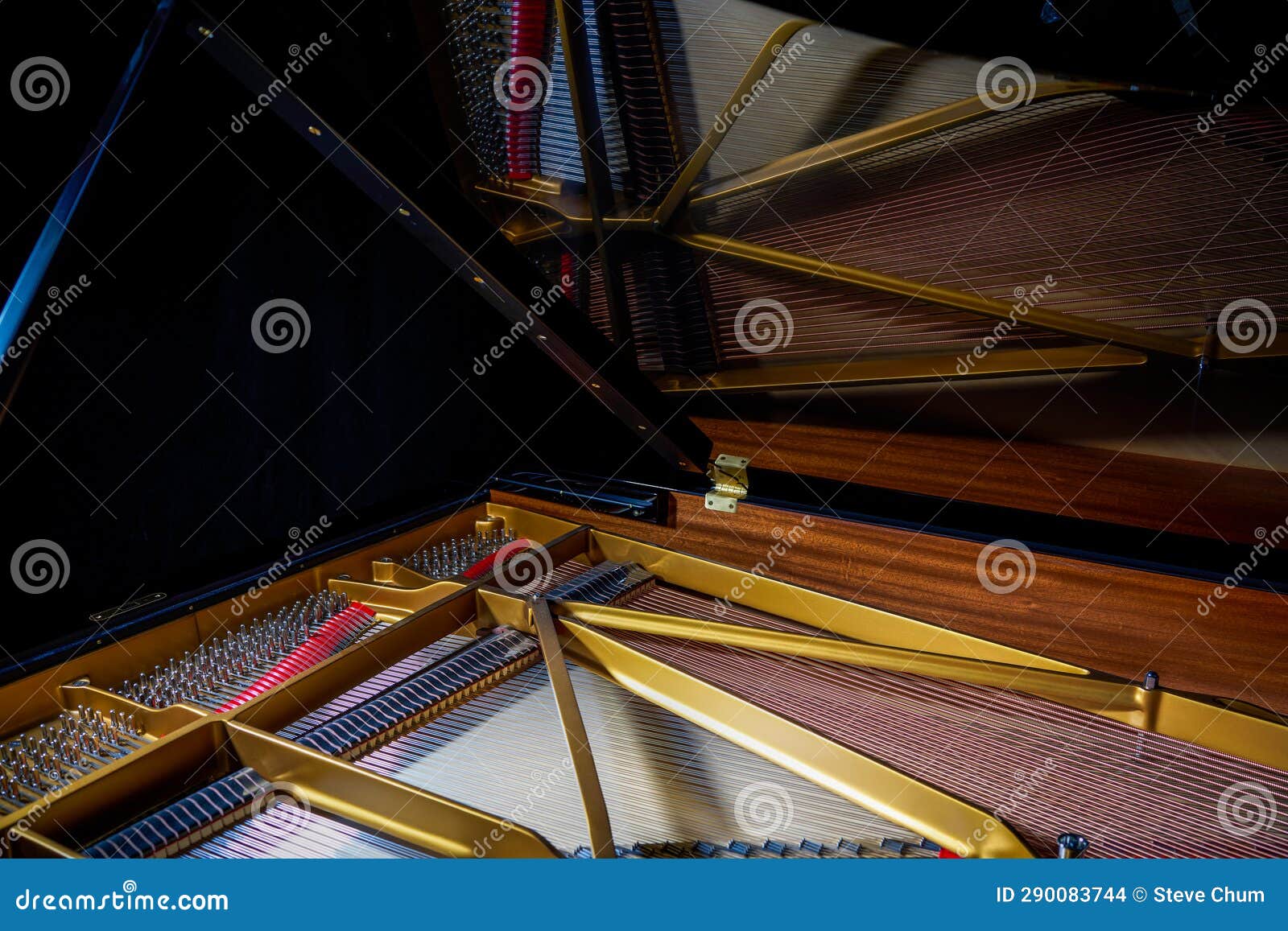 A Close-up of the Internal String Structure of a Top Grand Piano Stock ...