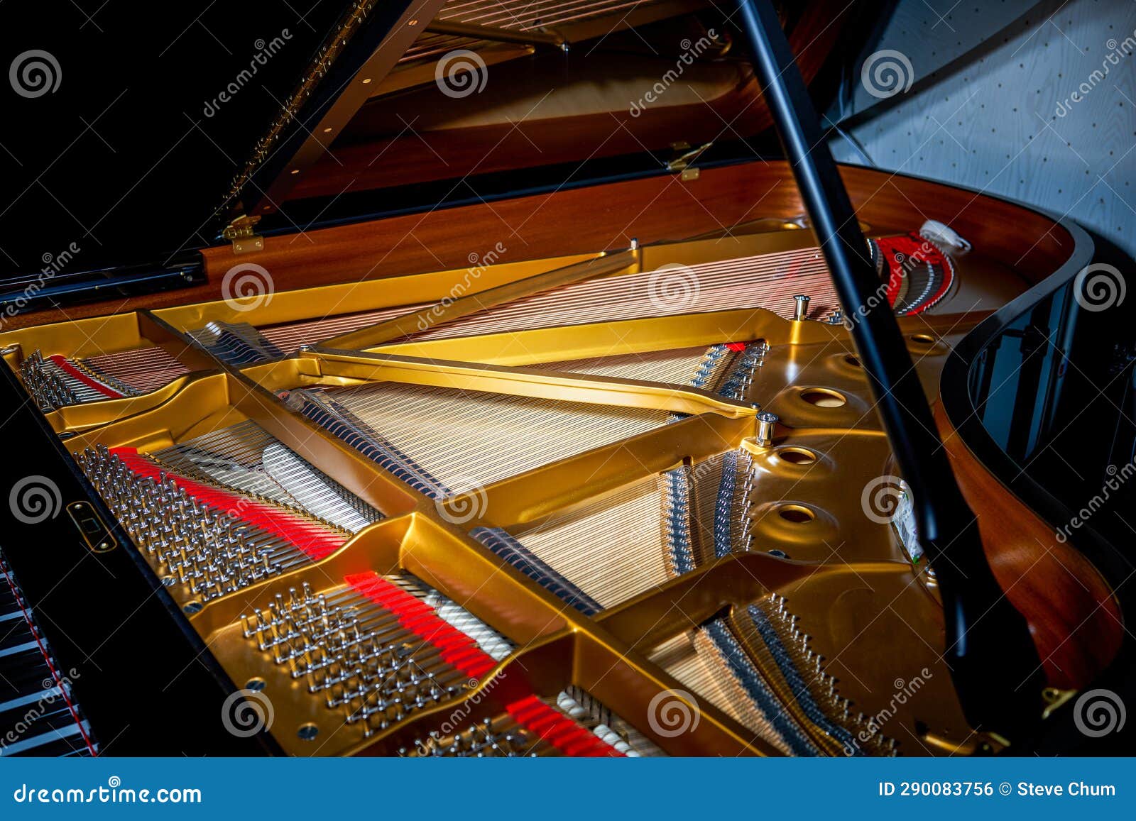 A Close-up of the Internal String Structure of a Top Grand Piano Stock ...