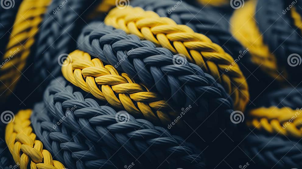 Close-up of Interwoven Blue and Yellow Ropes, Abstract Background with ...