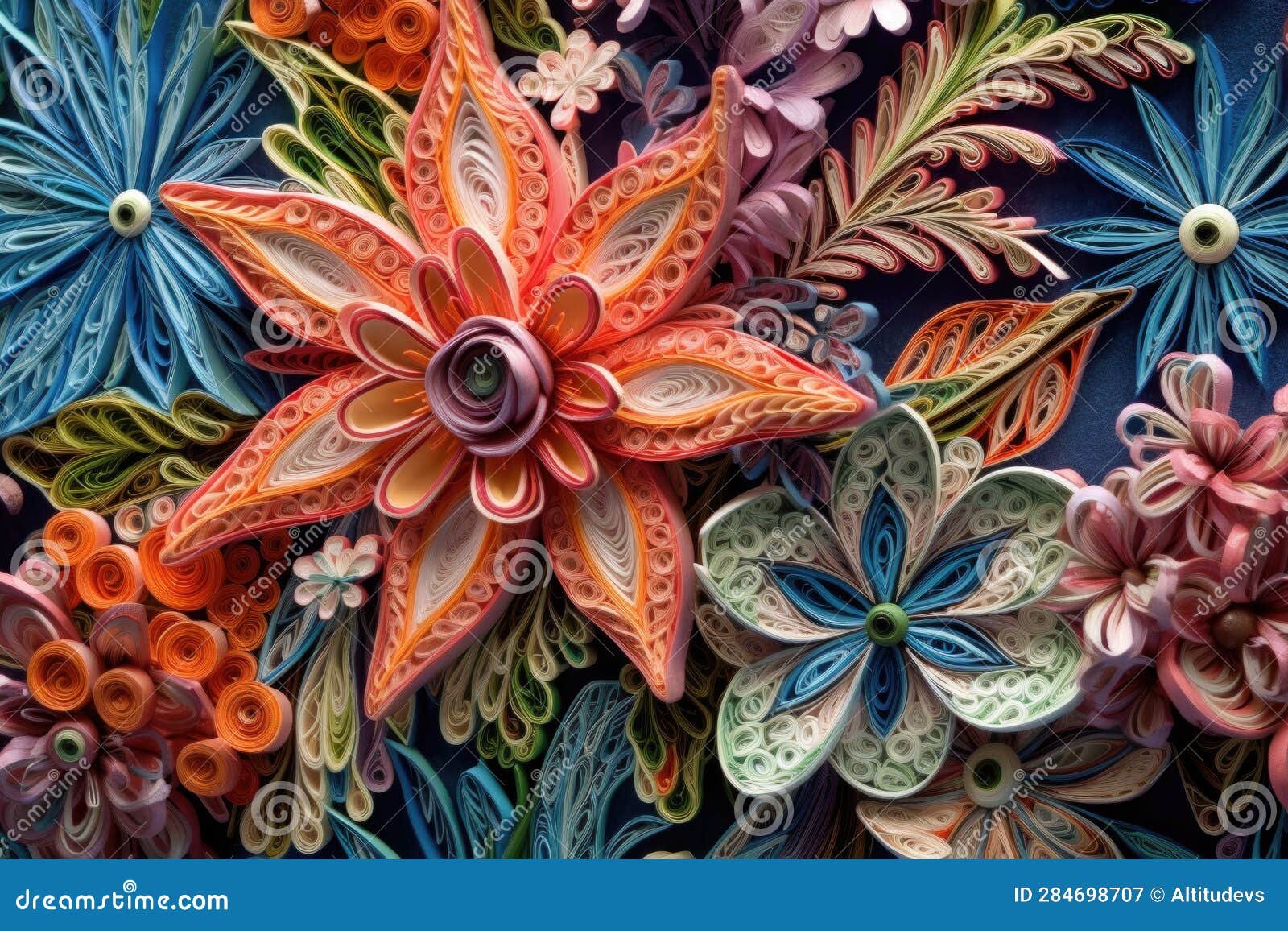 Close-up of Intricate Quilled Flower Artwork Stock Illustration ...