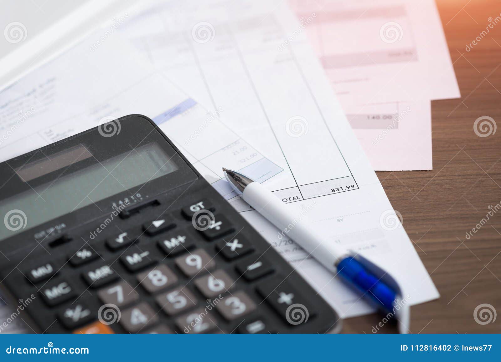 Close-up of Invoice with Calculator and Pen. Stock Photo - Image of ...