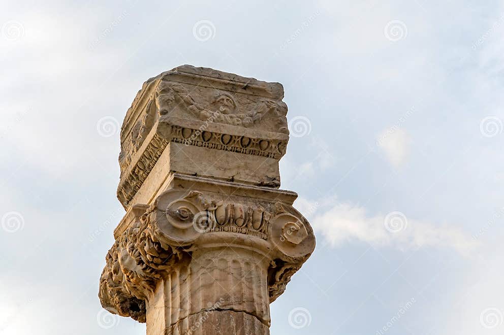 Close Up of Ionic Order Column Chapiter Against Blue Sky Stock Photo ...