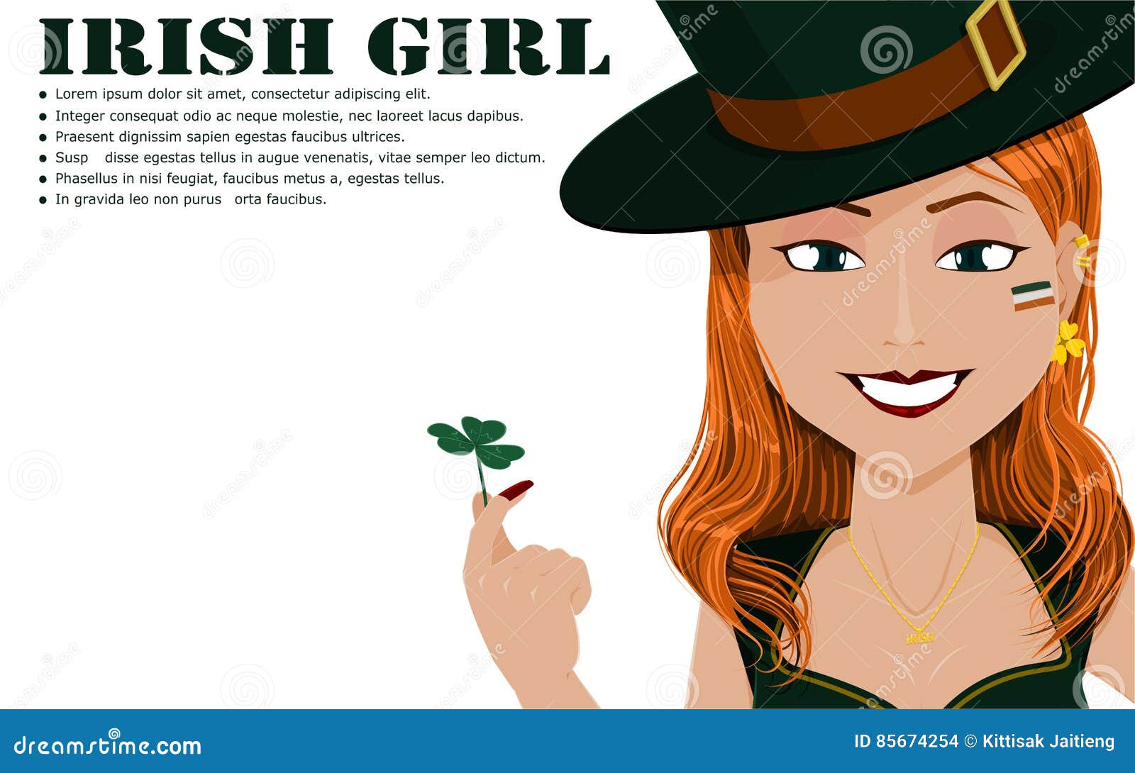 Close Up of Irish Girl on Transparent Background Stock Vector ...