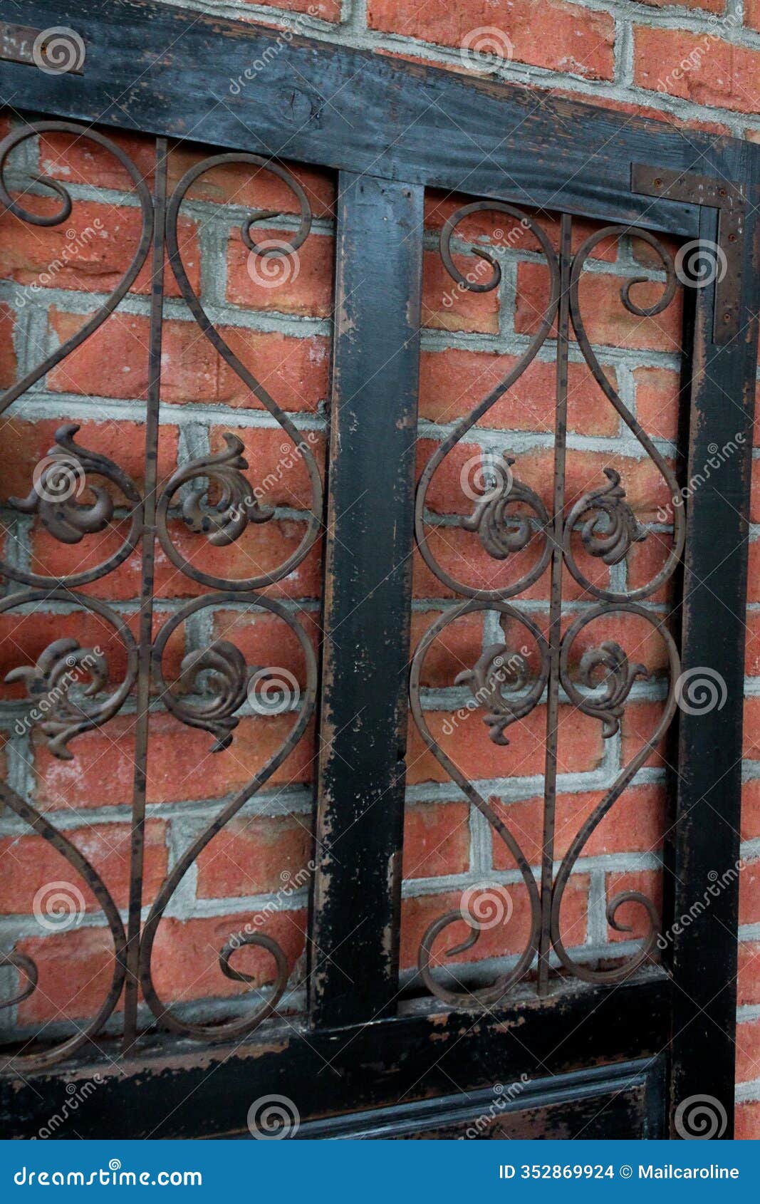 Macro Close-up of Iron Insert with Scroll Design on Reclaimed Painted ...
