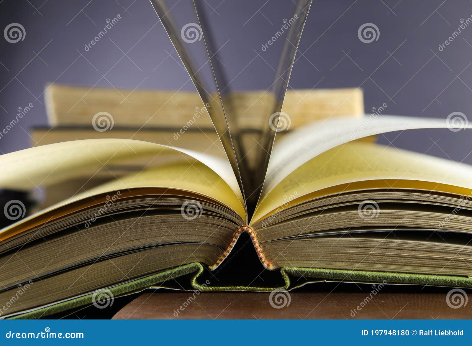 Close Up of Isolated Open Book Hinge with Flying Pages, Stack of ...