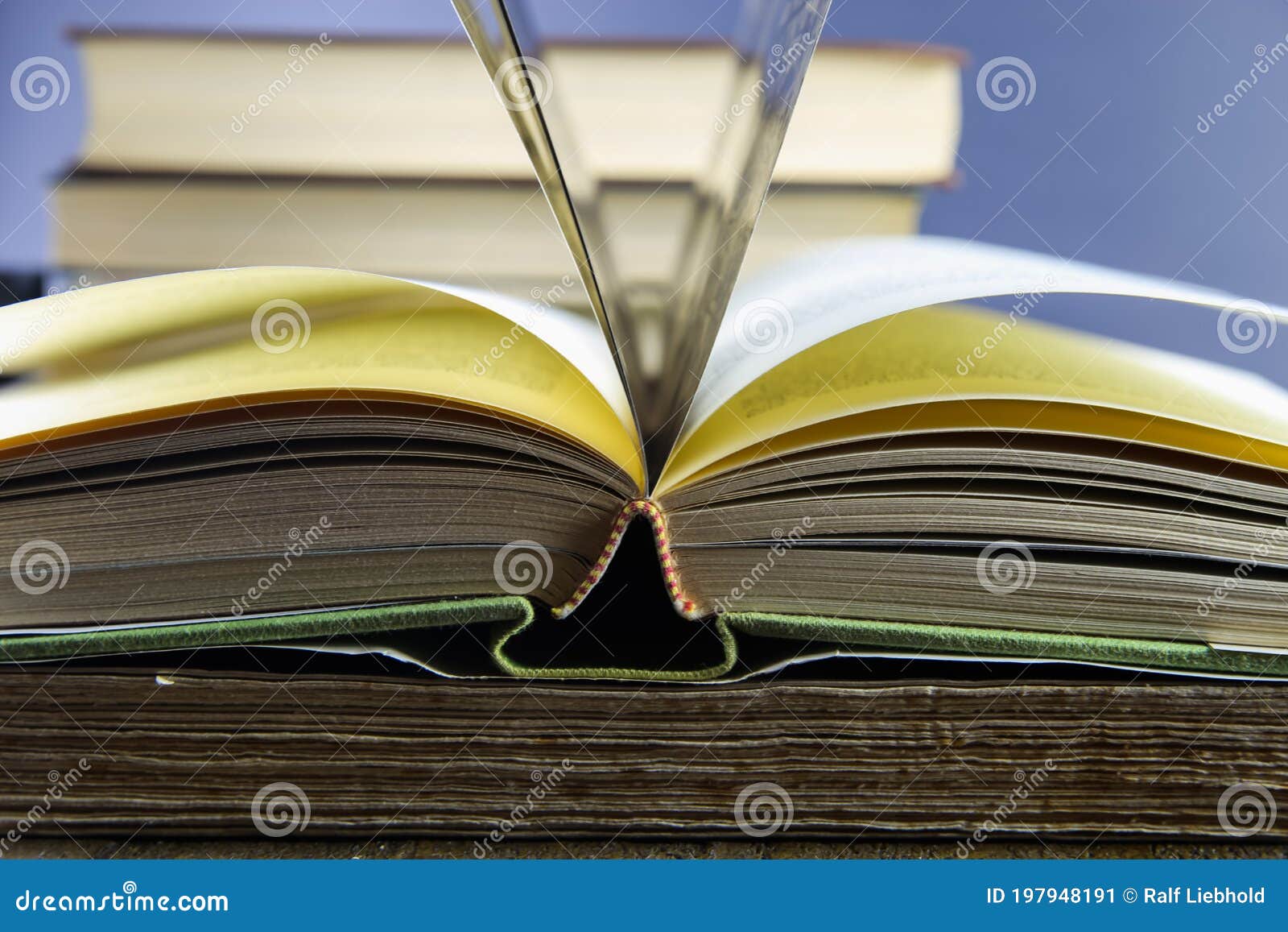 Close Up of Isolated Open Book Hinge with Flying Pages, Stack of ...