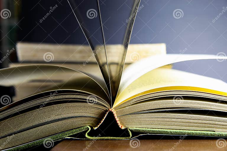 Close Up of Isolated Open Book Hinge with Flying Pages, Stack of ...