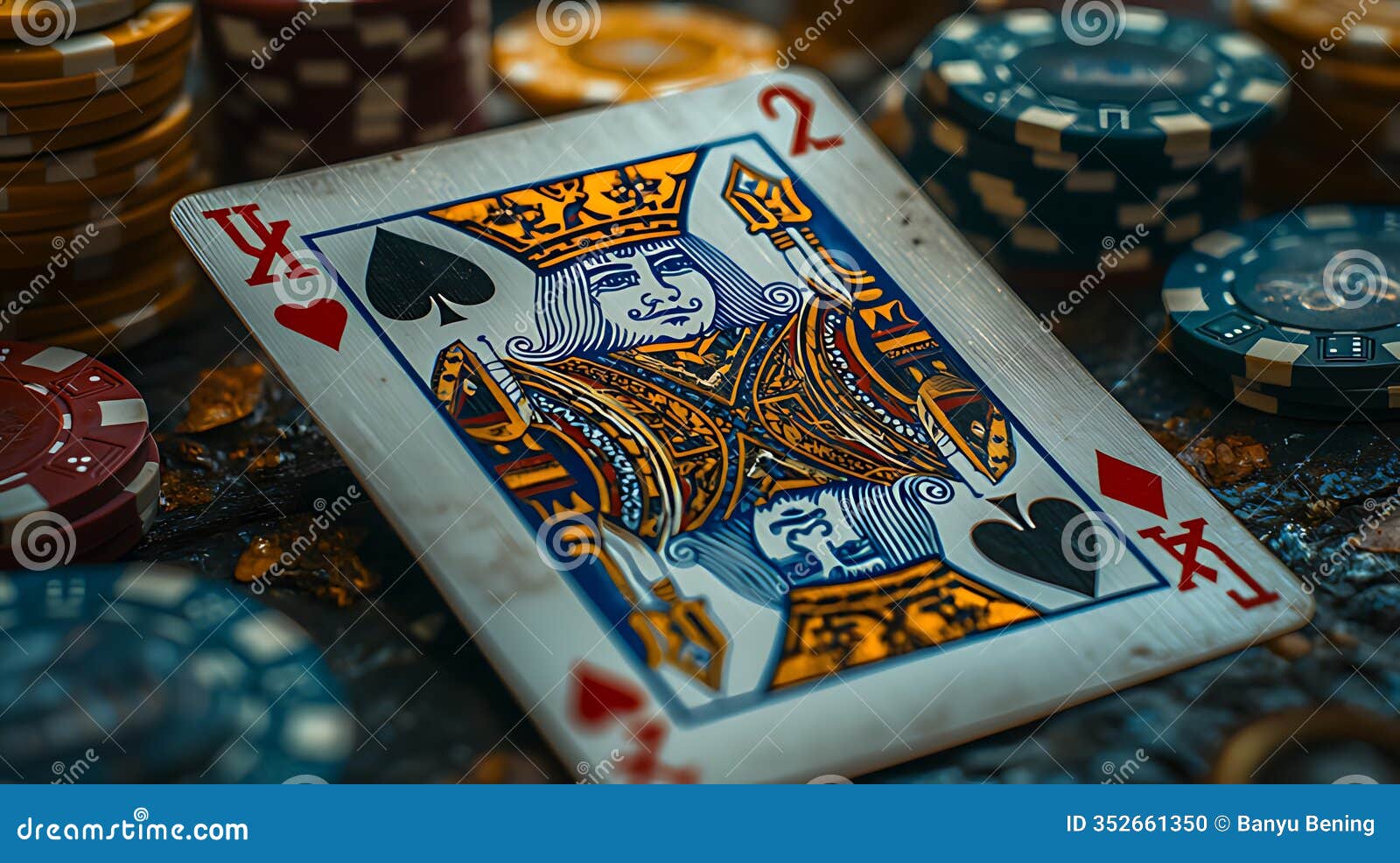 A Close-up of a Jack of Spades Playing Card on a Table with Chips Stock ...