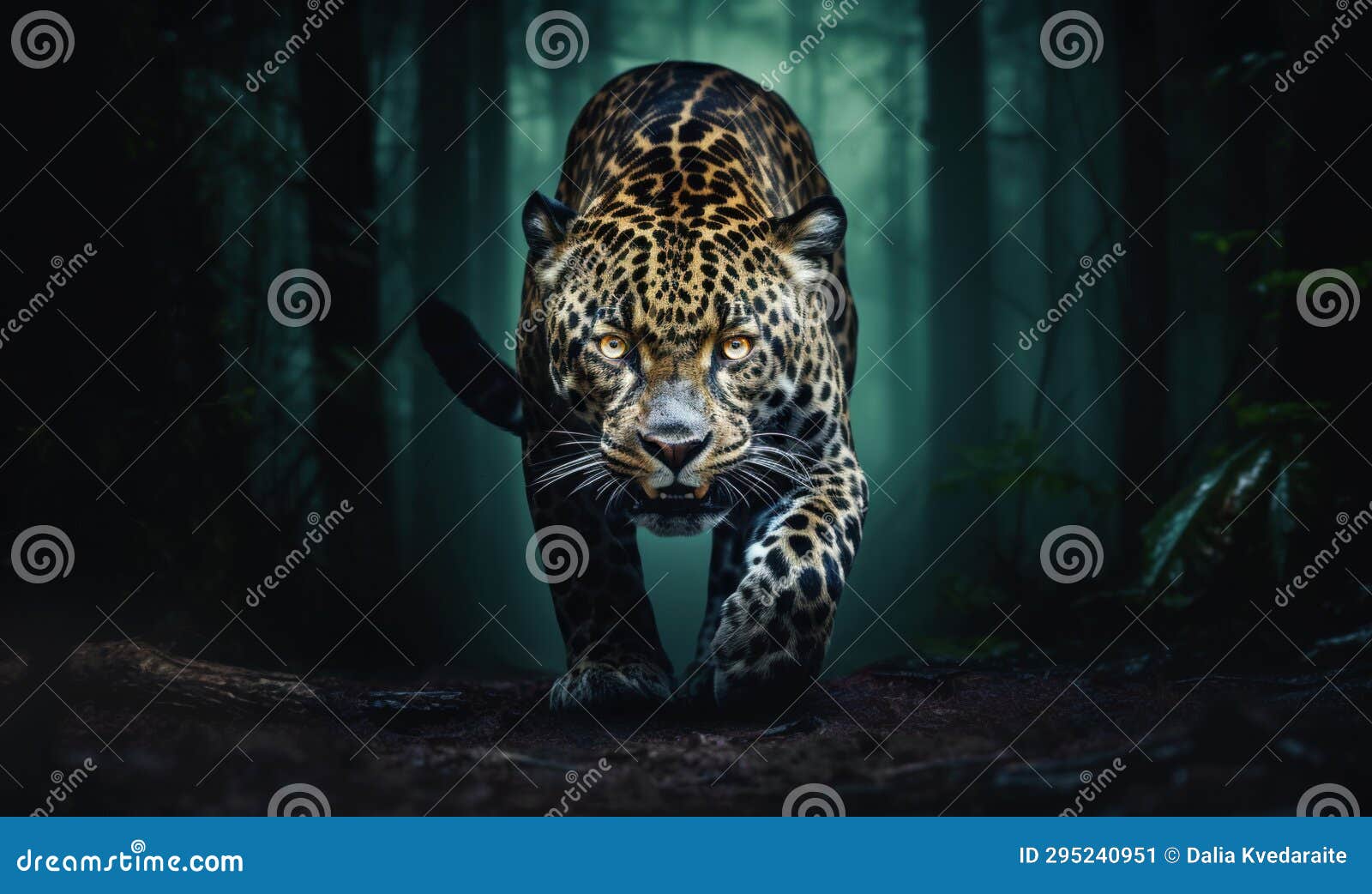 Close-up of a Jaguar Stalking Prey in the Forest Stock Illustration ...
