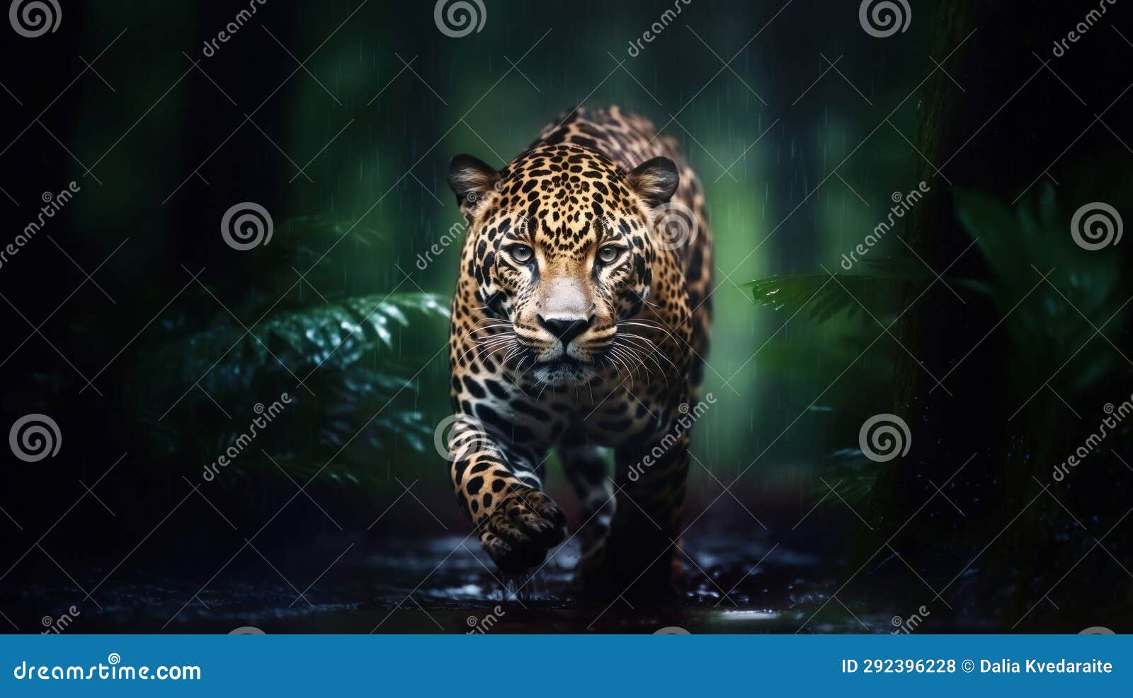 Close-up of a Jaguar Stalking Prey in the Rain Stock Illustration ...