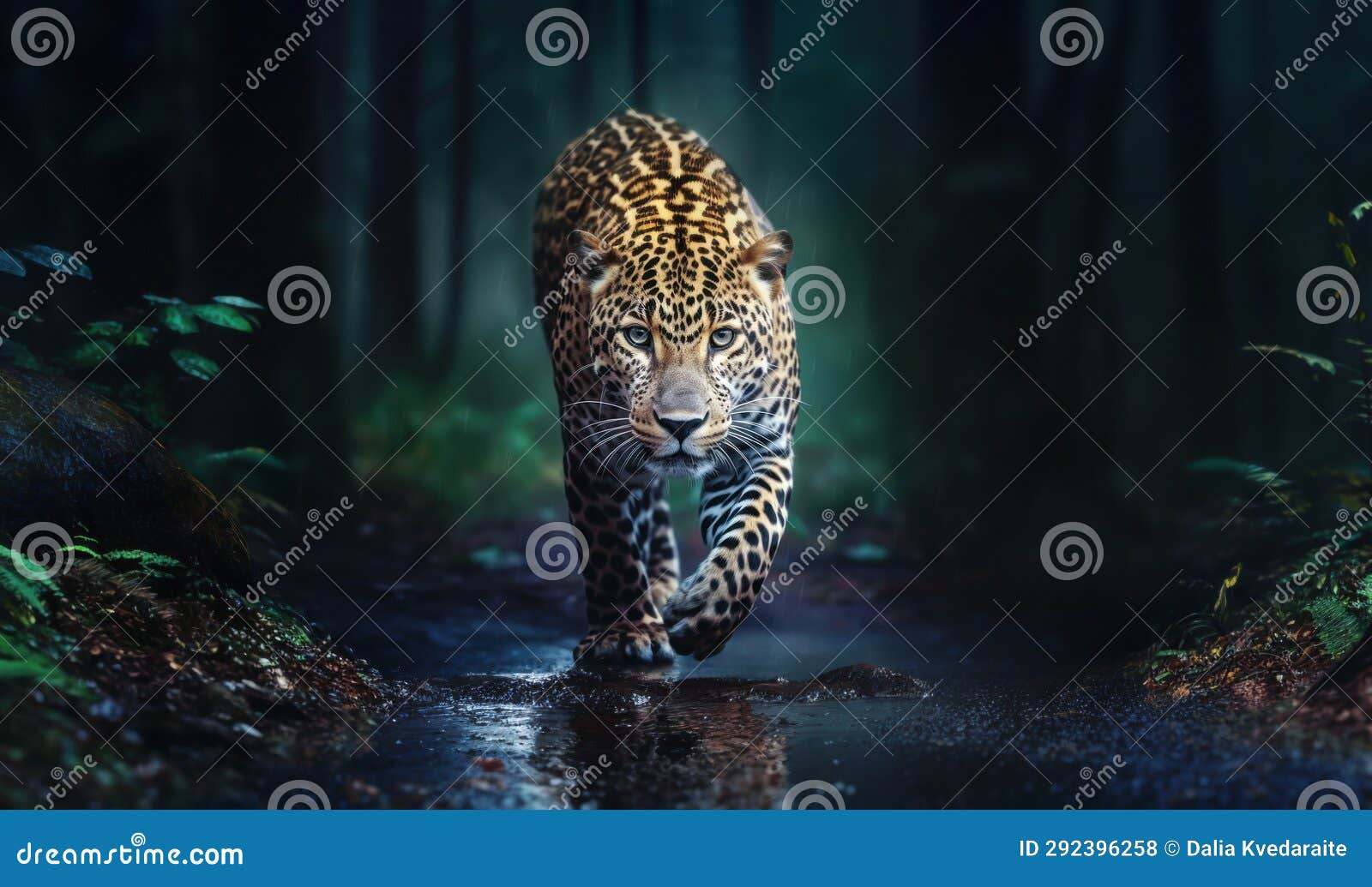 Close-up of a Jaguar Stalking Prey in the Rain Stock Illustration ...