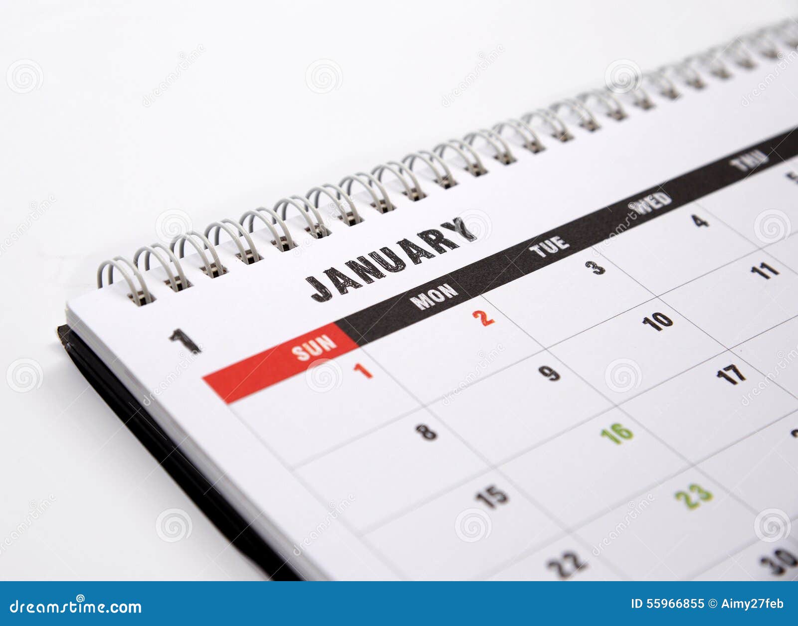 Close-up of January Page of Calendar Stock Image - Image of event ...