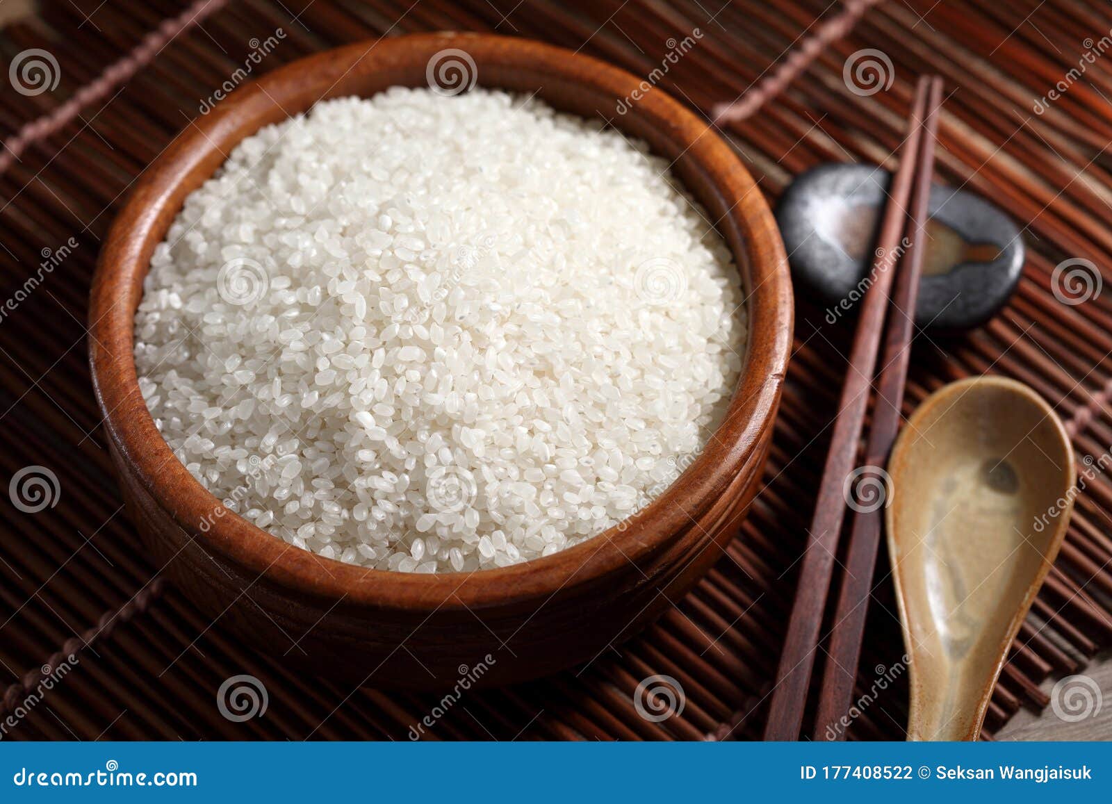 Close Up Japanese Rice in Measuring Cup on Table Stock Photo - Image of ...