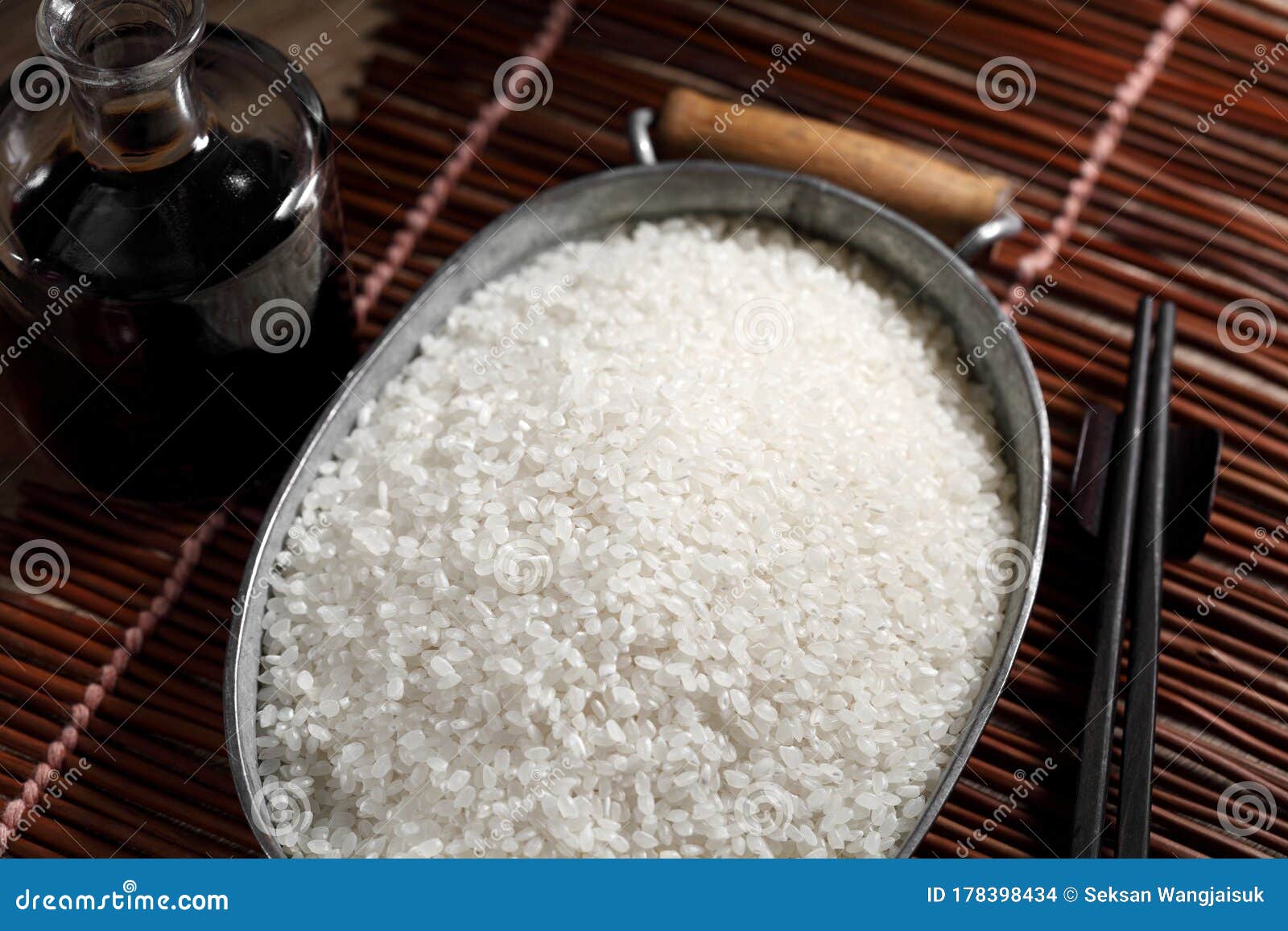 Close Up Japanese Rice in Measuring Cup on Table Stock Photo - Image of ...