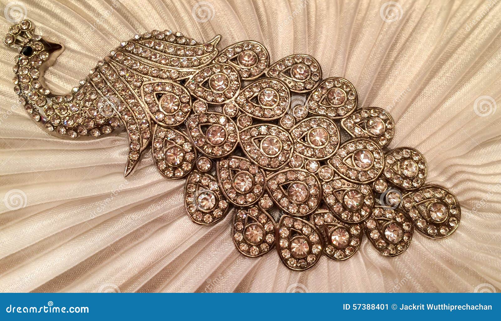 Close Up of Jewelry in Peacock Design on White Textile Pattern Texture ...