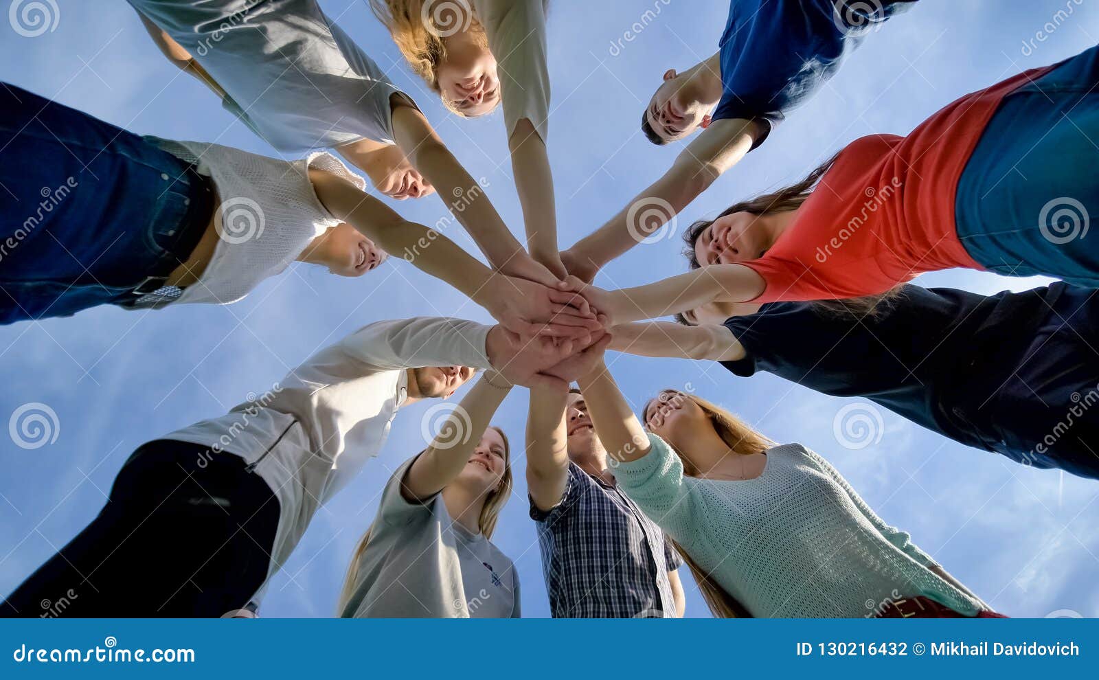 Close-up Join Hands Group Meeting, Young People Teamwork Concept. Stock ...