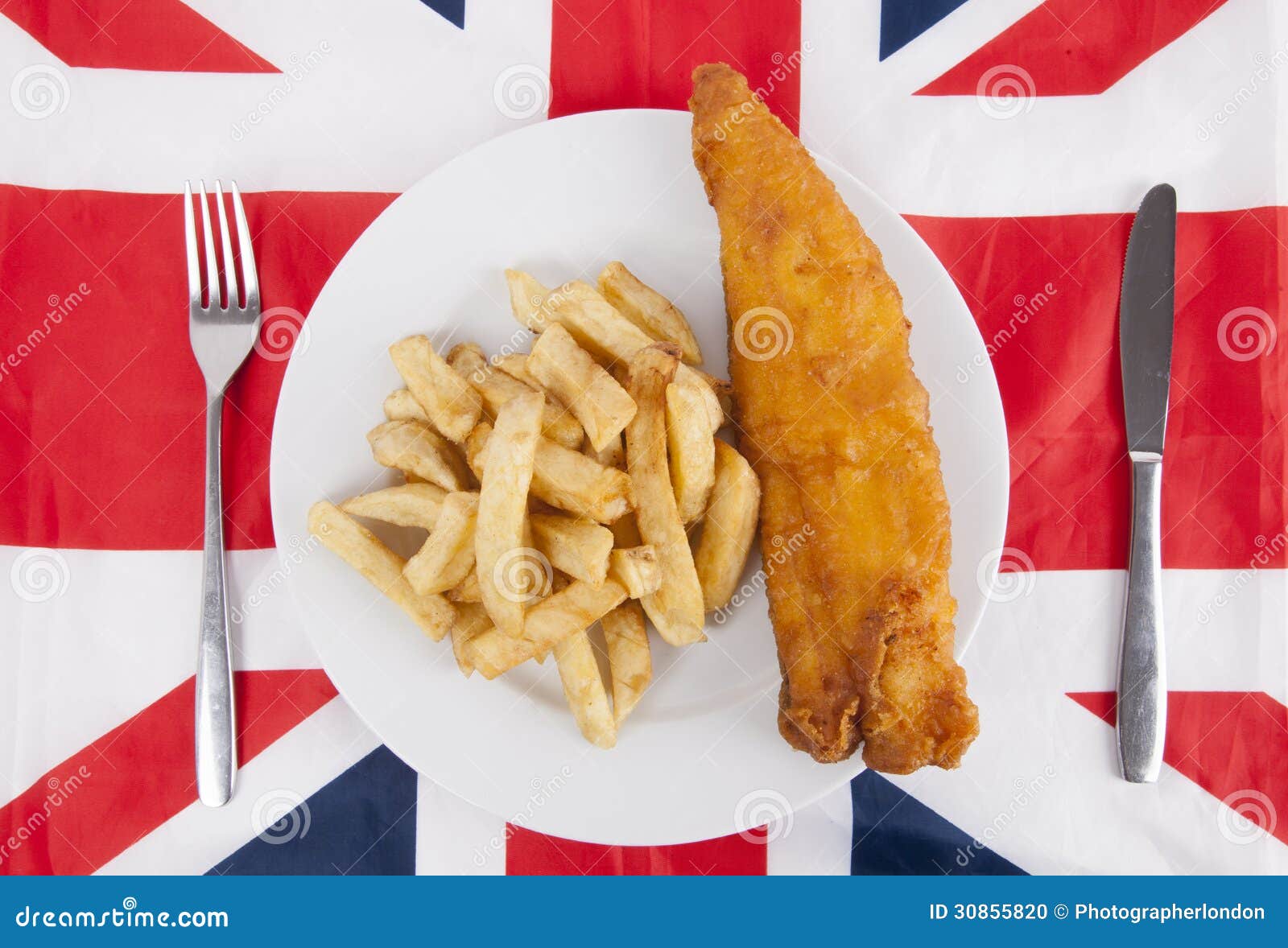 Close-up of Junk Food with Fork and Table Knife Over British Flag Stock ...