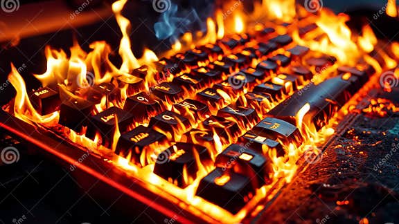 A Close Up of a Keyboard on Fire Stock Illustration - Illustration of ...