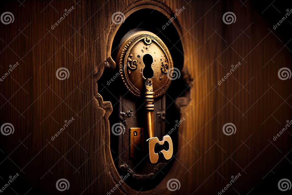 Close-up of a Keyhole with a Single Key in the Lock, Providing Visual ...