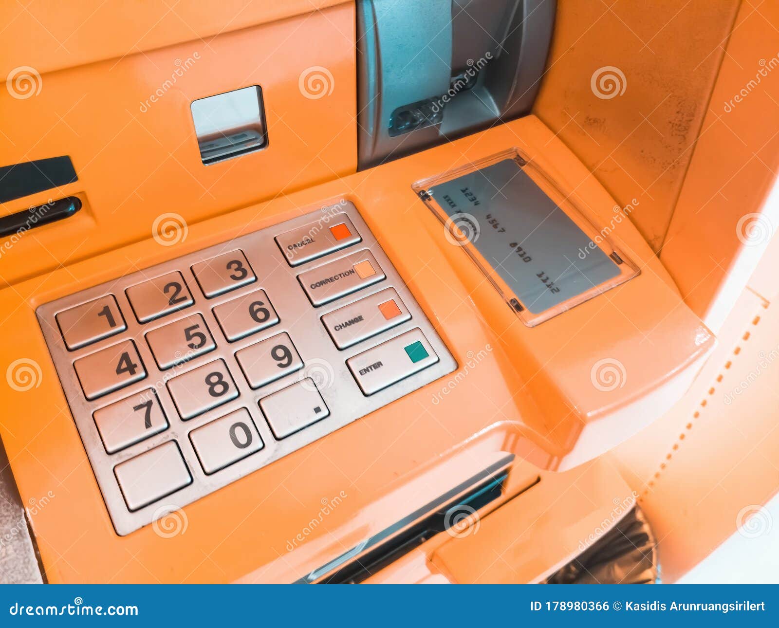 Close Up of a Keypad Installed in a Yellow ATM Machine with Button Say ...