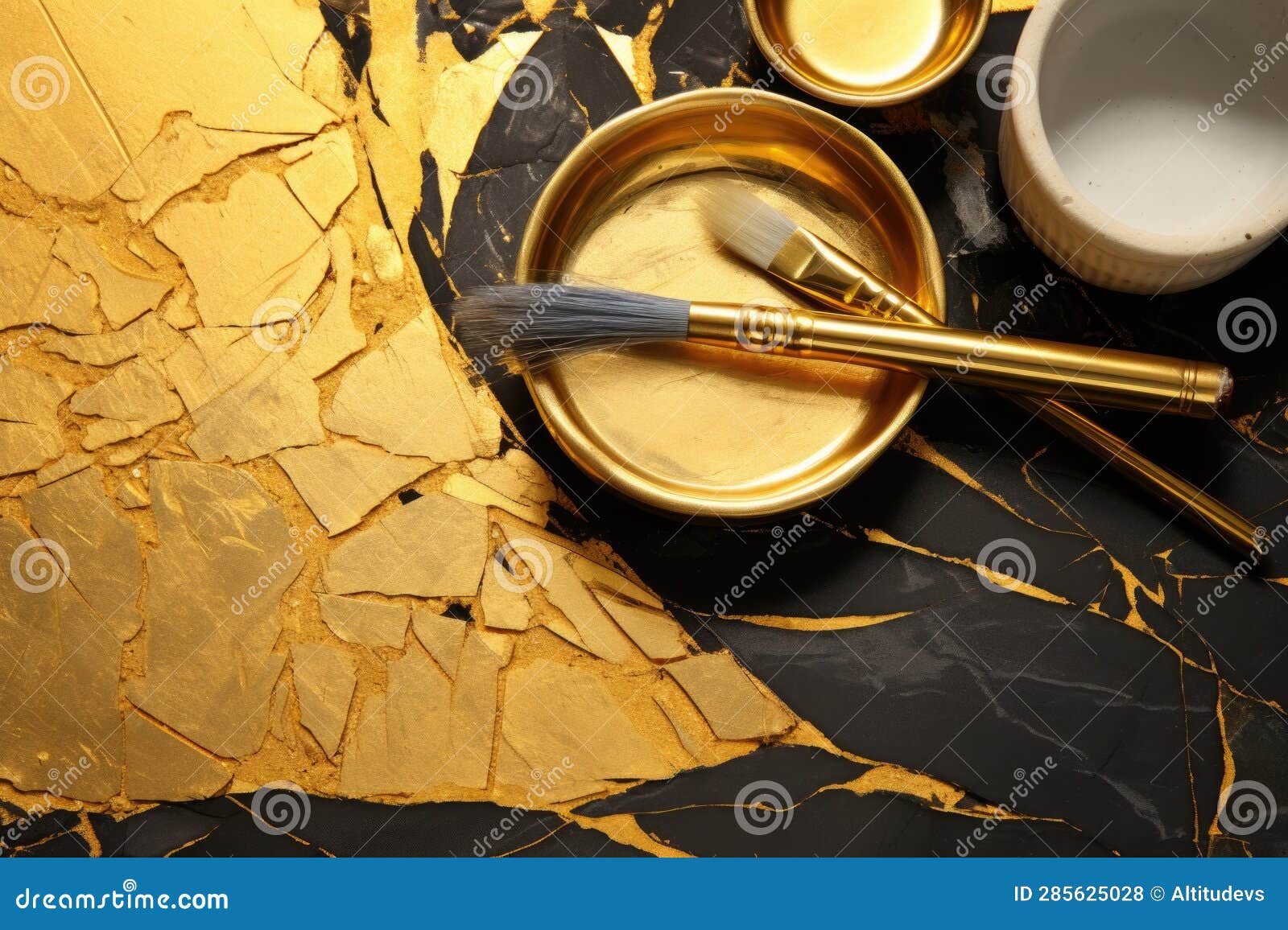 Close-up of Kintsugi Gold Powder and Tools Stock Photo - Image of ...