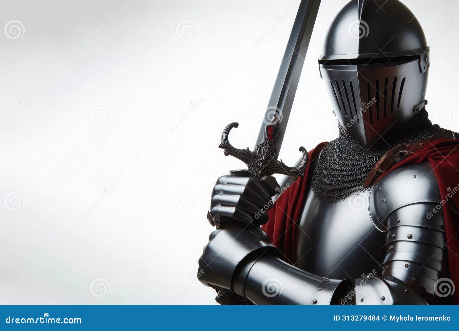 Close-up of a Knight in Armor and with a Sword. Space for Text. Stock ...
