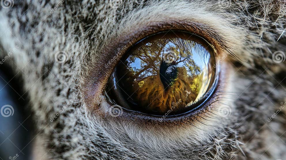 Close-up of a Koala S Eye Reflecting a Tree and Sky Stock Illustration ...