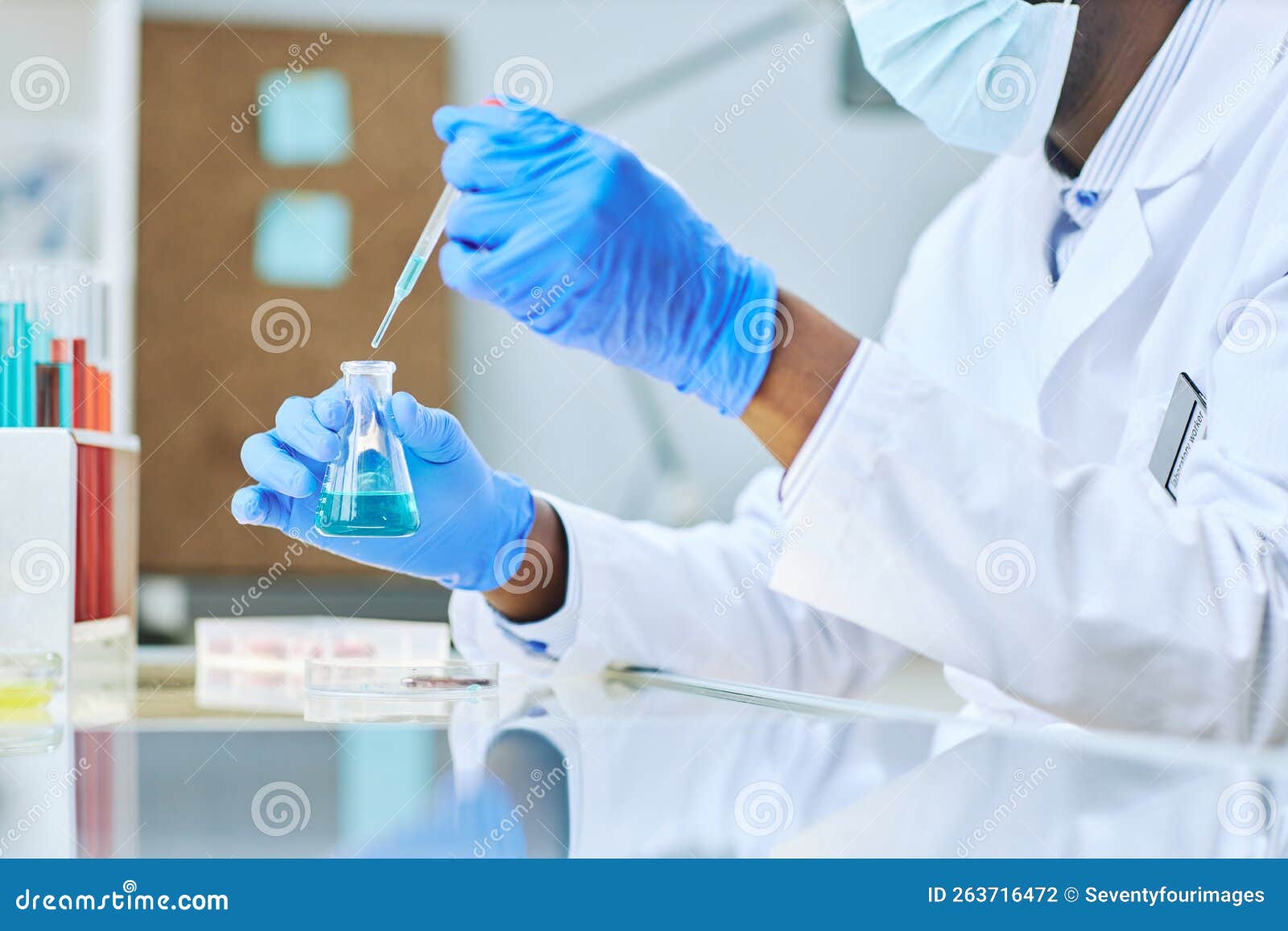 Lab Technician Taking Liquid Samples with Pipette Doing Research Stock ...