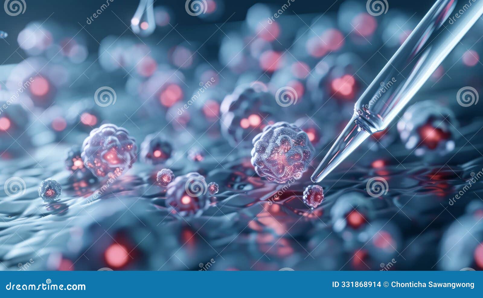 Close-up of Laboratory Experiment with Pipette, Droplets, and Molecular ...