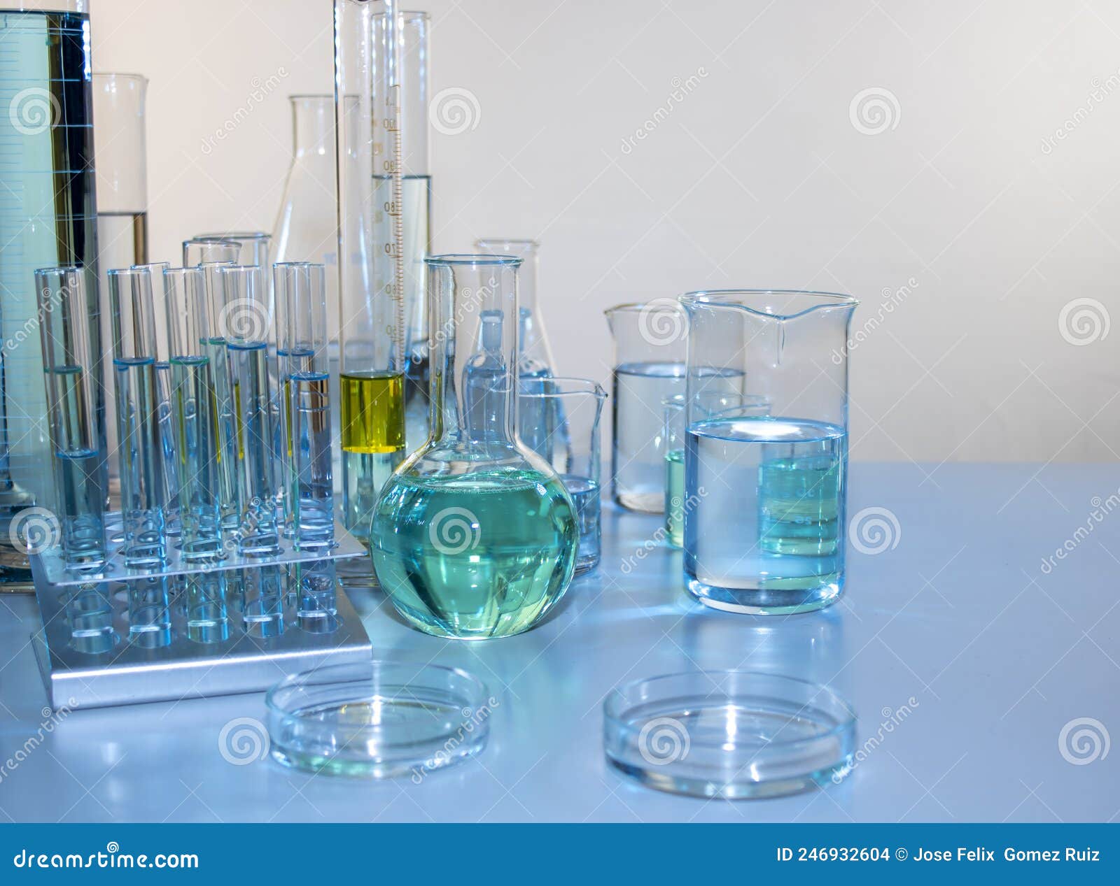 Close Up of Labware Such As Beaker, Flask, Graduated Cylinders and Test ...
