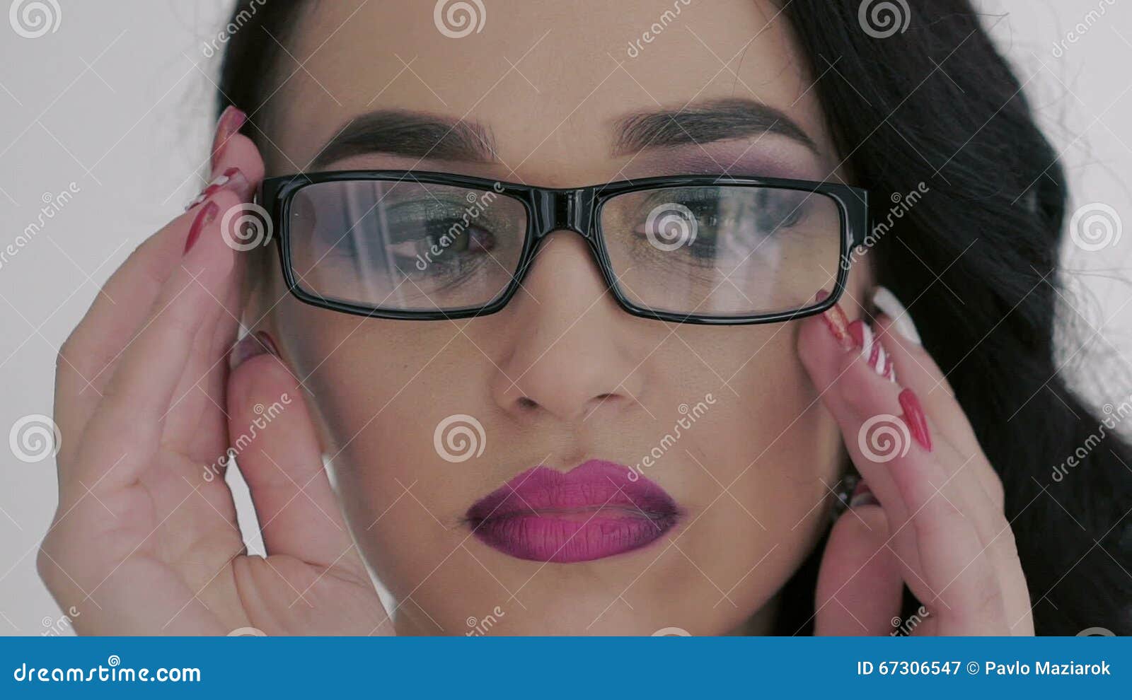 Close Up of Lady Wearing Glasses and Looking on the Camera. Slowly ...