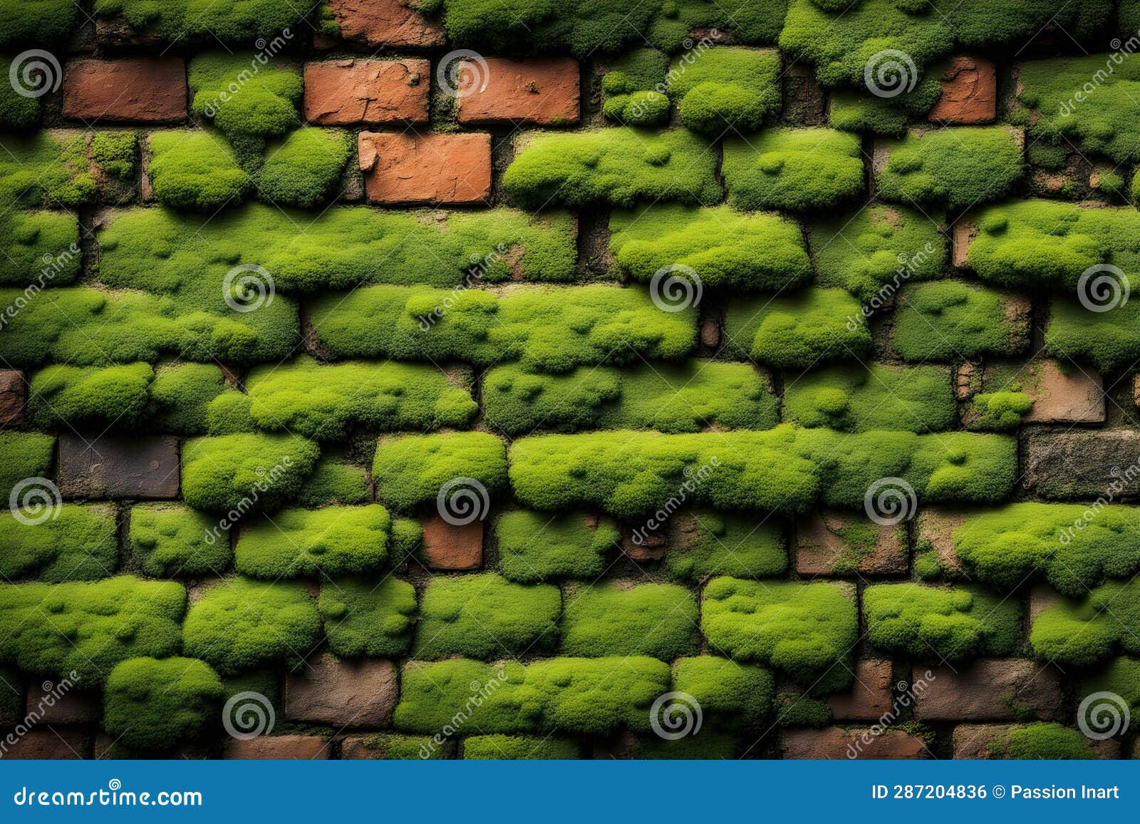 Landscape Texture of Moss on Brick Surface. Small Green Leave Growing ...
