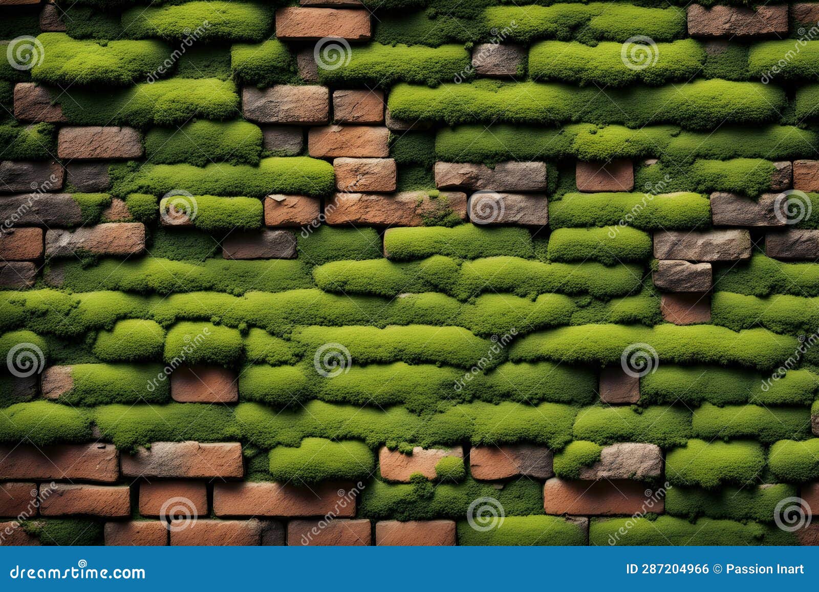Landscape Texture of Moss on Brick Surface. Small Green Leave Growing ...