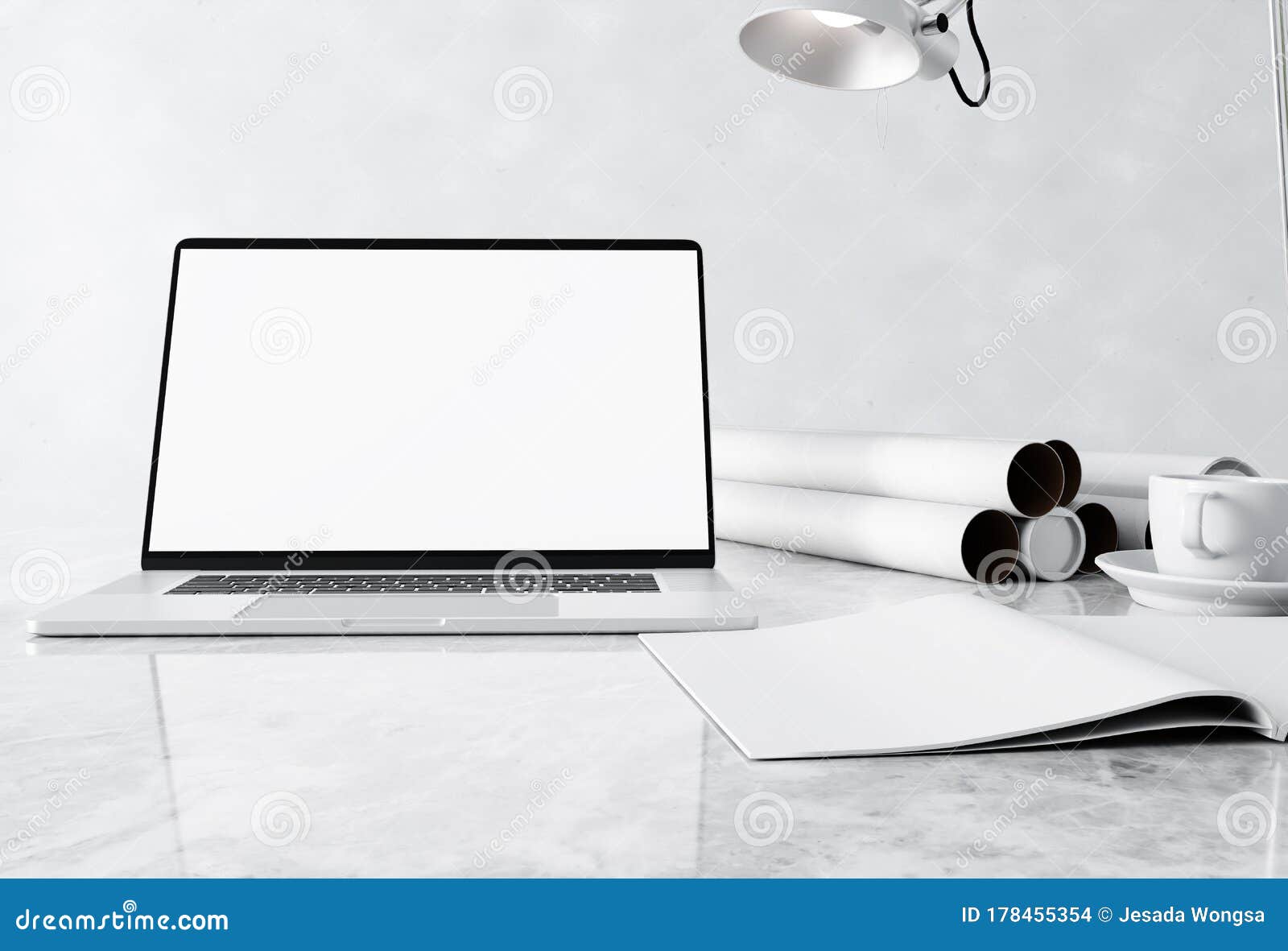 Close Up of Laptop Blank White Screen in Home Interior Workpark ...