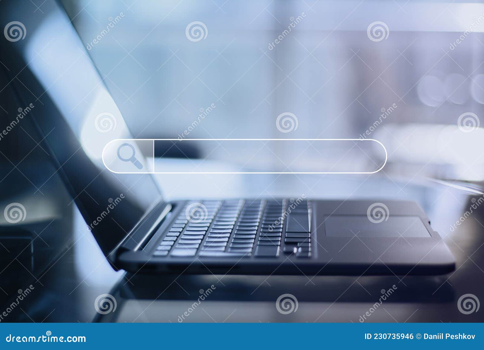 Close Up of Laptop Computer on Background with Search Bar. Web Browser ...