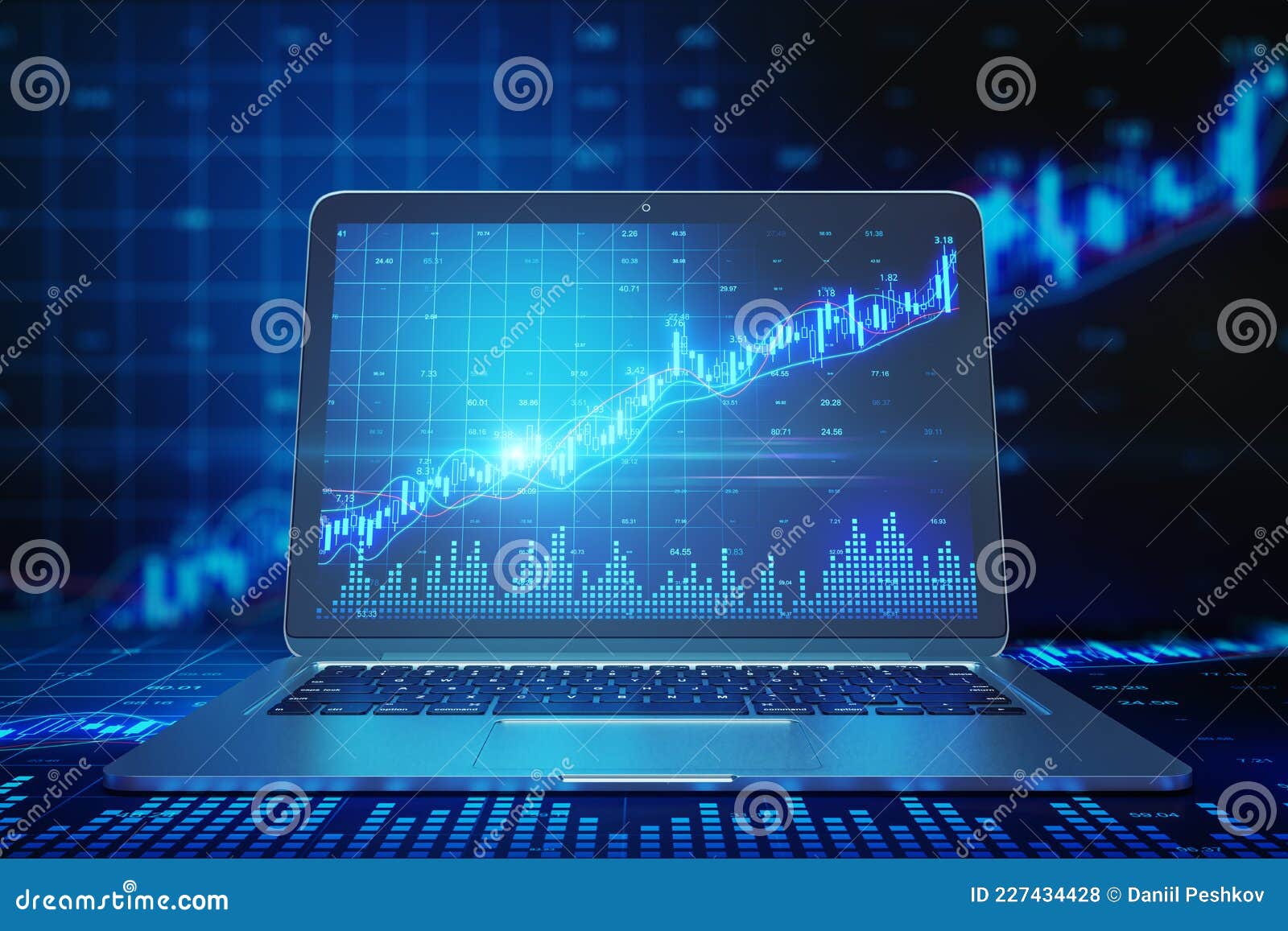 Close Up of Laptop Computer with Creative Forex Chart. Trade, Finance ...