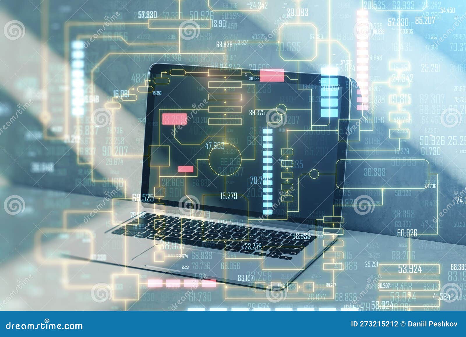 Close Up of Laptop Computer on Desktop with Creative Tech Big Data ...