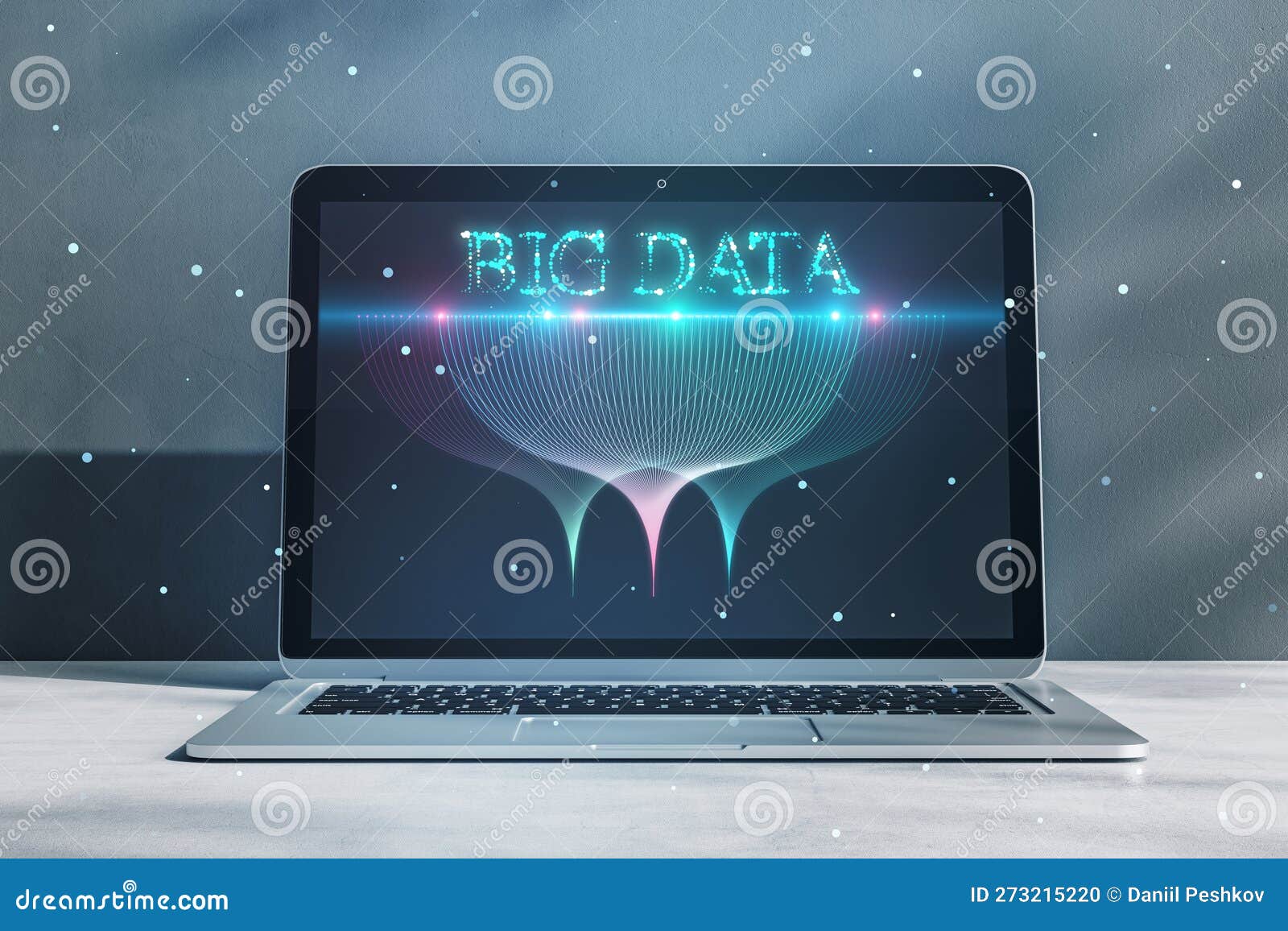 Close Up of Laptop Computer on Desktop with Creative Tech Big Data ...