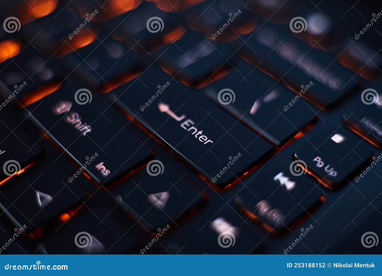 Close-up of a Laptop Keyboard with Orange Backlight Stock Photo - Image ...