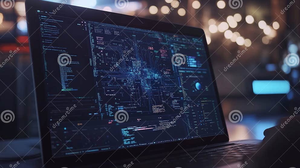 Close-up of Laptop Screen with Complex Software Code and Data Visualization Stock Image - Image ...