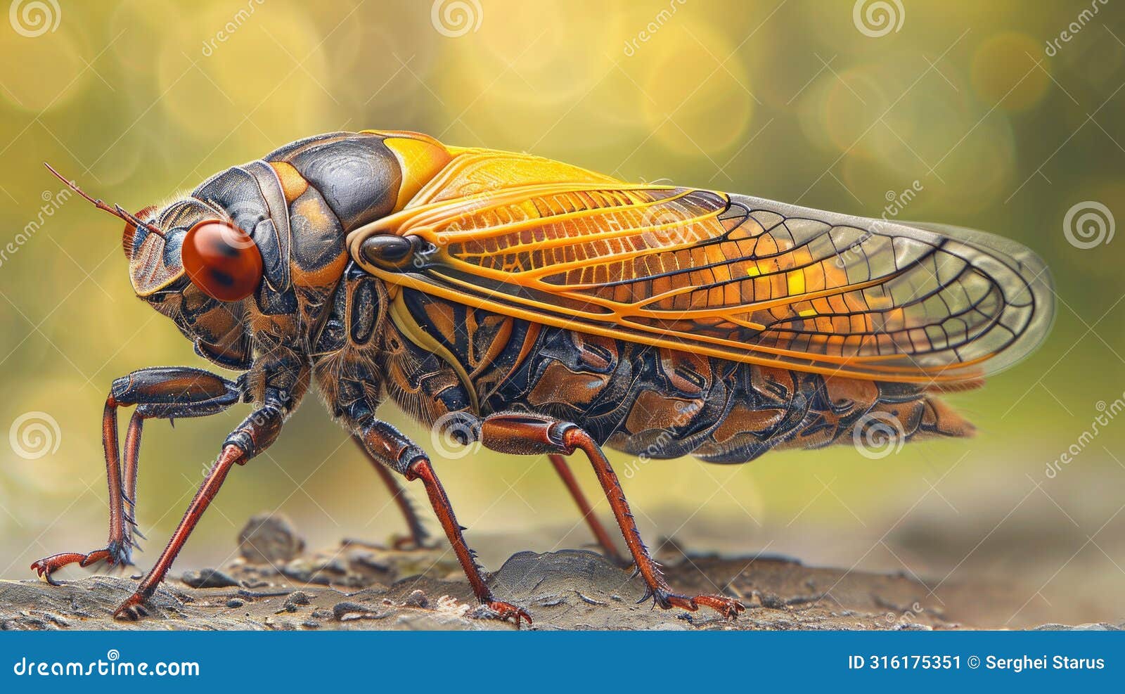 A Close Up of a Large Cicada with Orange and Black Markings, AI Stock ...